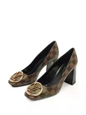 LOUIS VUITTON Madeleine Damier Ebene Canvas Block Heel Pumps