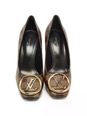 LOUIS VUITTON Madeleine Damier Ebene Canvas Block Heel Pumps
