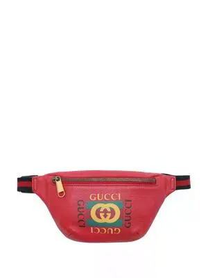 Gucci 2016-2026 Small Grained Calfskin Web Logo Belt Bag - Red