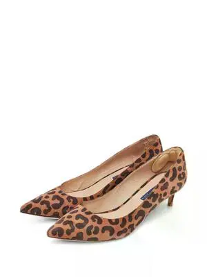 STUART WEITZMAN Leopard Print Suede Kitten Heel Pumps - Brown