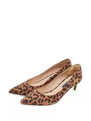 STUART WEITZMAN Leopard Print Suede Kitten Heel Pumps