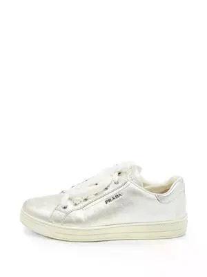 Prada Metallic-effect Leather Lace-up Sneakers