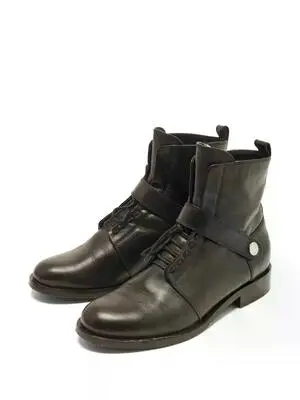 Fendi Leather Buckled Lace-up Combat Boots