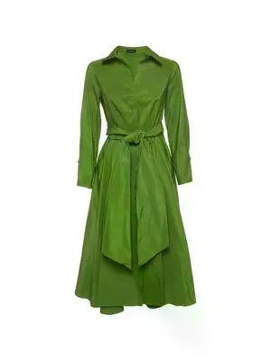 CAROLINA HERRERA Belted Pleated Shirt Midi Dress