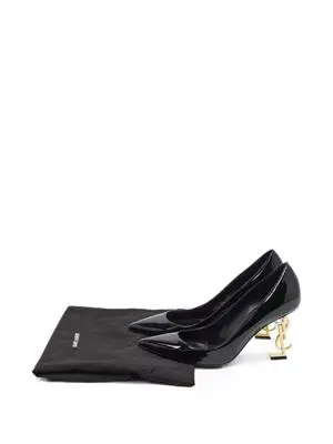 Saint Laurent Opyum Patent Leather Pumps With Gold-tone Logo Heel