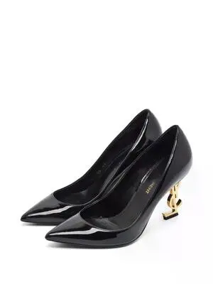Saint Laurent Opyum Patent Leather Pumps With Gold-tone Logo Heel