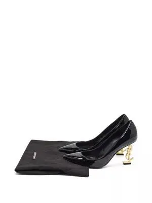 Saint Laurent Opyum Patent Leather Pumps With Gold-tone Logo Heel