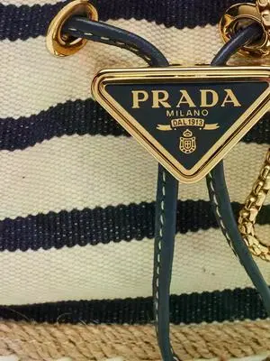 Prada Mini Striped Triangle Logo Bucket Bag
