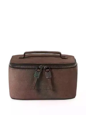 Brunello Cucinelli Suede Jewelry Box With Shiny Zipper Pull - Brown