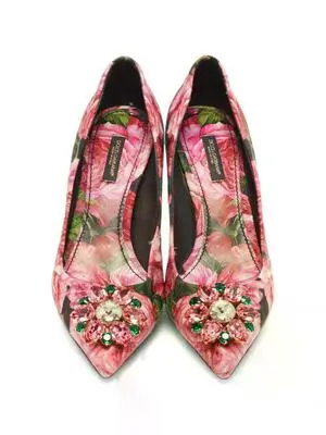 Dolce & Gabbana Bellucci Crystal-embellished Floral Brocade Pumps - Pink