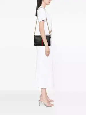 Gucci 2016-2026 Small Calfskin Web Ophidia Chain Crossbody Bag - Black