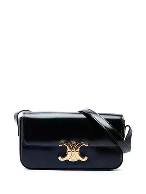 Celine 2022 Shiny Calfskin Triomphe Claude Shoulder Bag - Black