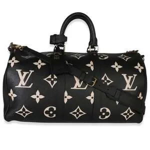 LOUIS VUITTON Cream Giant Monogram Empreinte Keepall Bandouliere 45 - Black