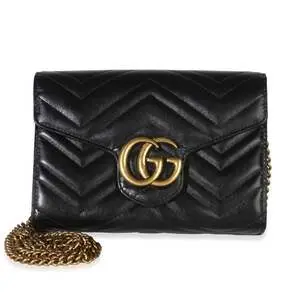 Gucci Matelasse Calfskin Gg Marmont Chain Wallet - Black