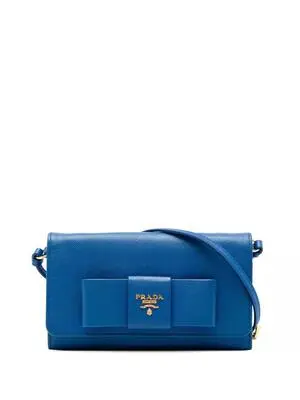 Prada Prada Saffiano Lux Bow Wallet On Strap Crossbody Bag Blue