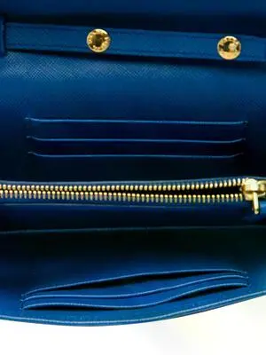 Prada Saffiano Lux Bow Wallet On Strap Crossbody Bag - Blue