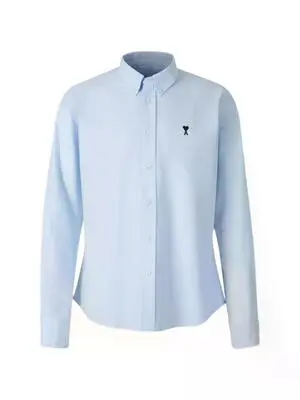 AMI Paris Cotton Shirt With De Coeur Embroidery - Blue