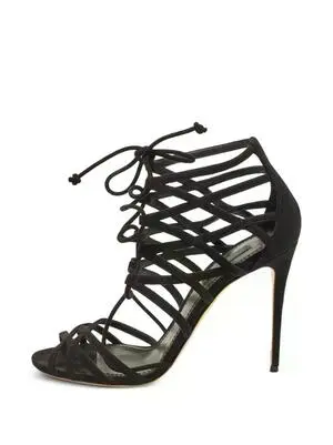 DOLCE & GABBANA Dolce & Gabbana Black Suede Lace-Up Stiletto Heeled Sandals