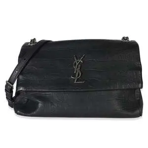 Saint Laurent Grained Calfskin West Hollywood Foldover Bag - Black