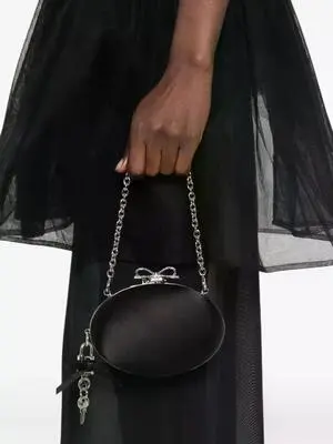 SELF-PORTRAIT Bow-clasp Chain-strap Clutch Bag - Black