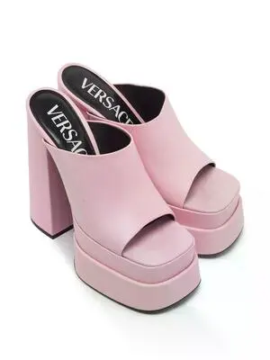 Versace Square-toe Platform High Block Heel Sandals - Pink
