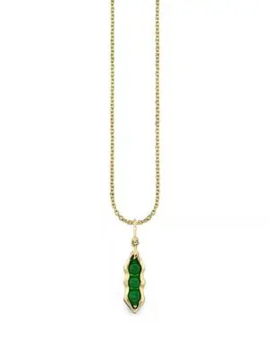 SYDNEY EVAN 14k Yellow And Jade Pea Pod Pendant Necklace
