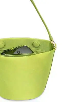 SELF-PORTRAIT Floral Charm Satin Bucket Bag - Green
