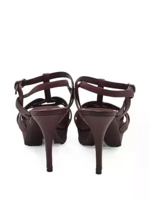 Saint Laurent Tribute Grained Leather Platform Sandals - Red