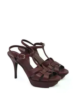 Saint Laurent Tribute Grained Leather Platform Sandals - Red
