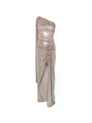 ATU BODY COUTURE One-shoulder Ruched Metallic Maxi Dress - Neutrals