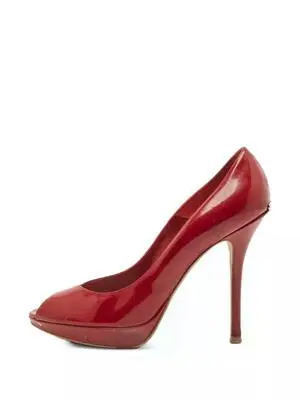 Dior Burgundy Patent Leather Peep-toe Platform Stiletto Pumps - Red