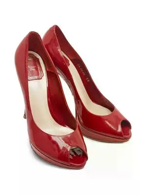 Dior Burgundy Patent Leather Peep-toe Platform Stiletto Pumps