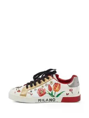Dolce & Gabbana Portofino Embellished Sneakers - White