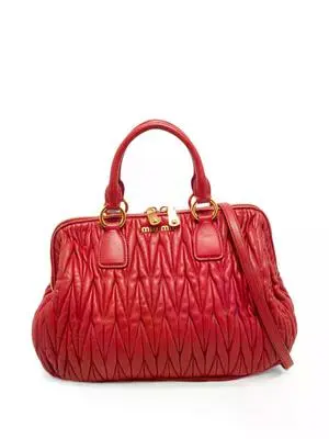 Miu Miu Matelassé Leather Satchel Bag - Red