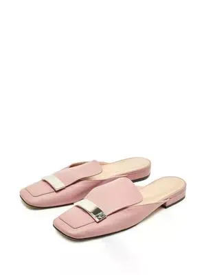 SERGIO ROSSI Square Toe Metal Logo Mules