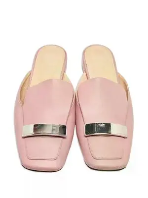 SERGIO ROSSI Square Toe Metal Logo Mules