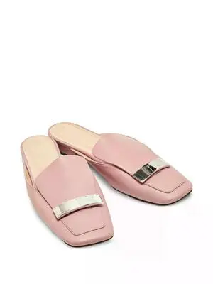 SERGIO ROSSI Square Toe Metal Logo Mules