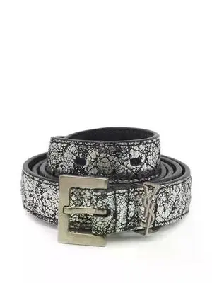 Saint Laurent 2019 Cassandre Crackle-effect Belt - Silver