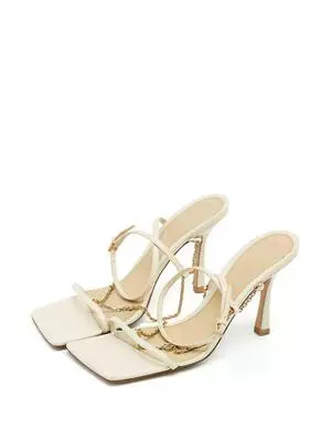 Bottega Veneta Cream White Leather Square-toe Stiletto Sandals With Gold-tone Chain Detailing