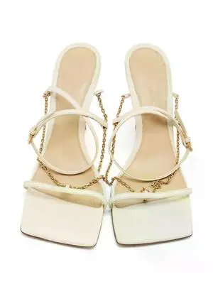 Bottega Veneta Cream White Leather Square-toe Stiletto Sandals With Gold-tone Chain Detailing