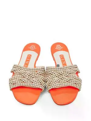 GINA Crystal-embellished Leather Slides - Orange