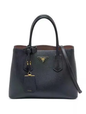 Prada Saffiano Leather Tote Bag With Enamel Triangle Logo - Blue