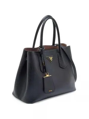 Prada Saffiano Leather Tote Bag With Enamel Triangle Logo - Blue
