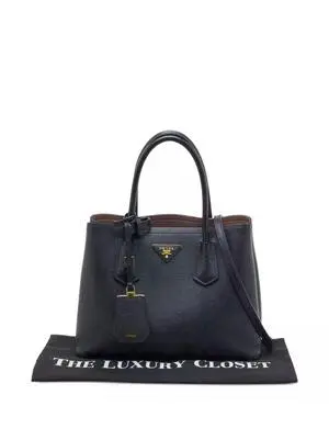 Prada Saffiano Leather Tote Bag With Enamel Triangle Logo - Blue