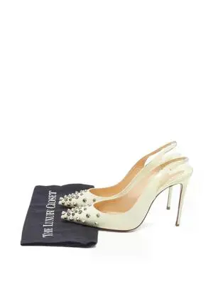 CHRISTIAN LOUBOUTIN Cream Patent Leather Drama Studded Slingback Pumps