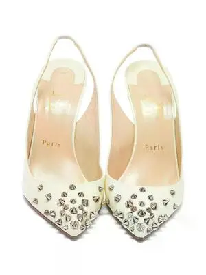 CHRISTIAN LOUBOUTIN Cream Patent Leather Drama Studded Slingback Pumps