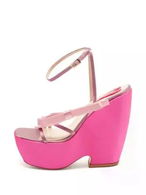 ROGER VIVIER Satin Bow Detail Platform Wedge Sandals - Pink