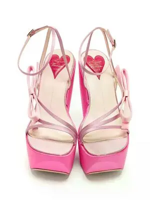 ROGER VIVIER Satin Bow Detail Platform Wedge Sandals - Pink