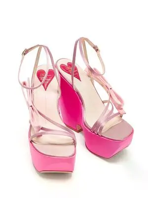 ROGER VIVIER Satin Bow Detail Platform Wedge Sandals - Pink