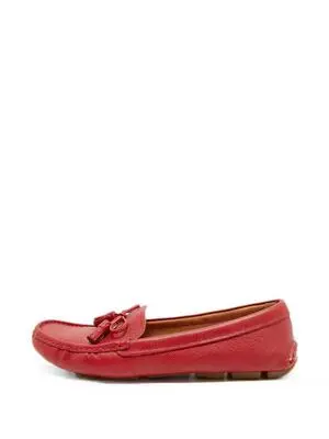 Prada Saffiano Leather Logo Plaque Tassel Detail Moccasins